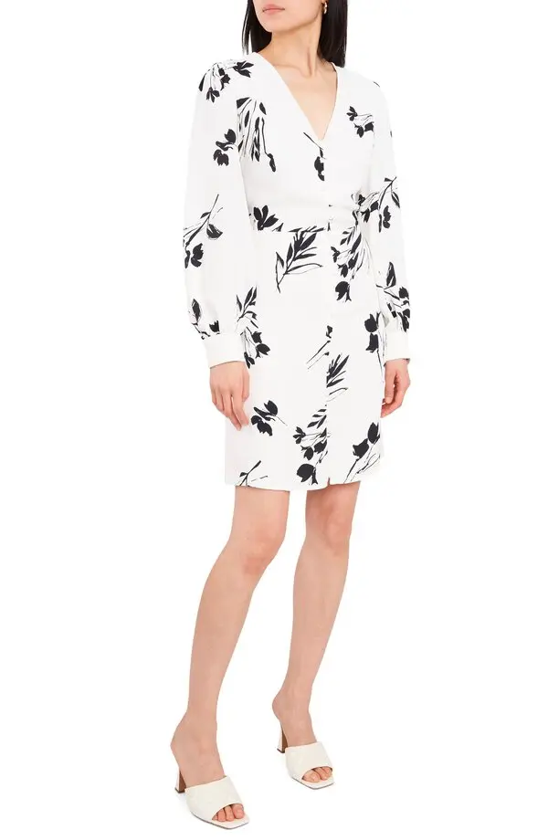 Vince Camuto Floral Wisps Long Sleeve A-Line Dress In New Ivory - 40% Off |  Editorialist