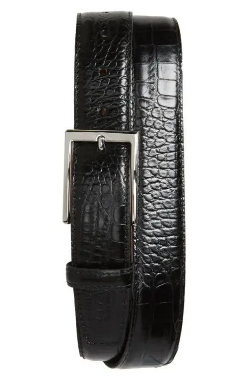 Torino Gator Grain Embossed Leather Belt - Black