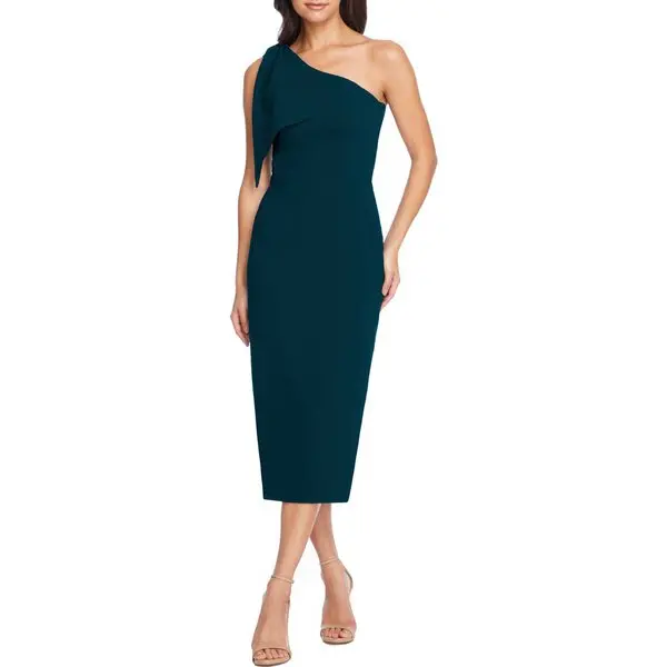 Dress The Population Tiffany One-shoulder Midi Dress - Pine