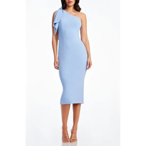 Dress The Population Tiffany One-shoulder Midi Dress - Sky