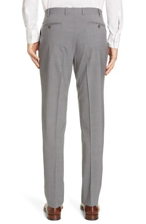 Canali Flat Front Classic Fit Stretch Wool Trousers - Charcoal
