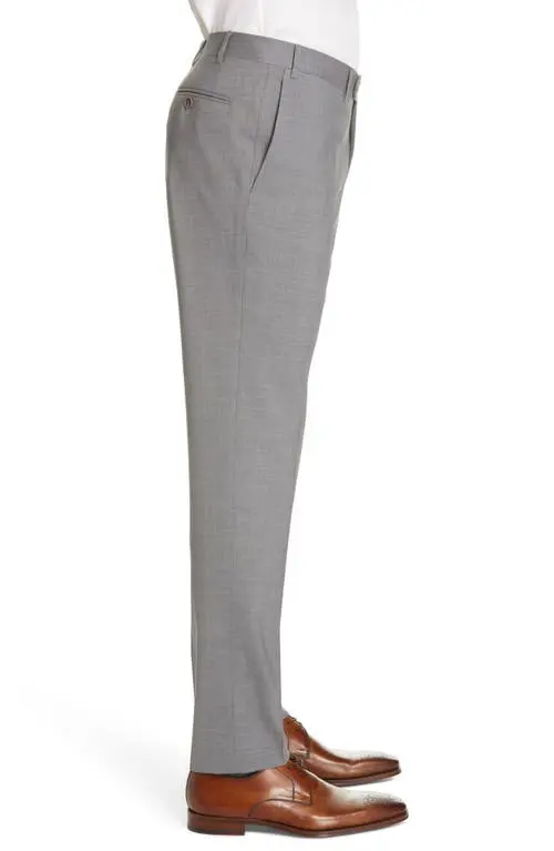 Canali Flat Front Classic Fit Stretch Wool Trousers - Charcoal