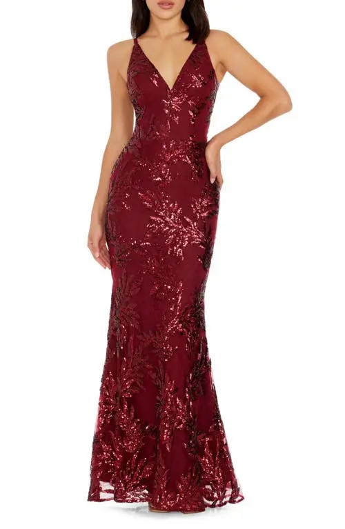 Dress The Population Sharon Embellished Lace Gown - Burgundy