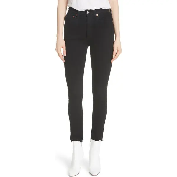 RE/DONE High Waist Stretch Ankle Jeans - Black