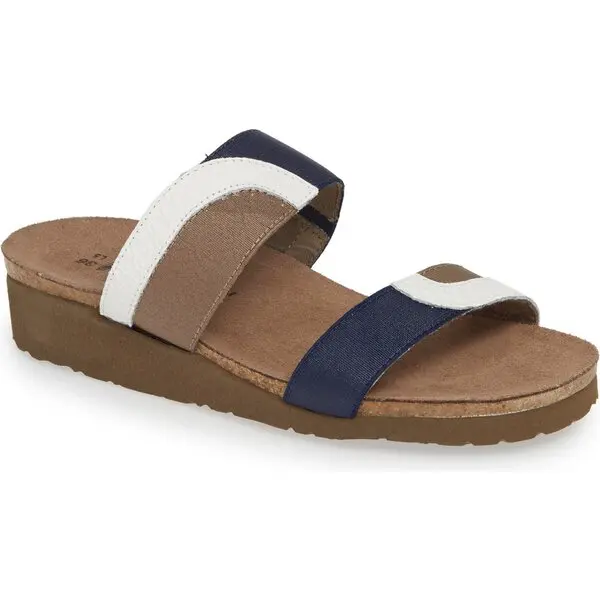 Naot Frankie Slide Sandal - White/blue/khaki Leather