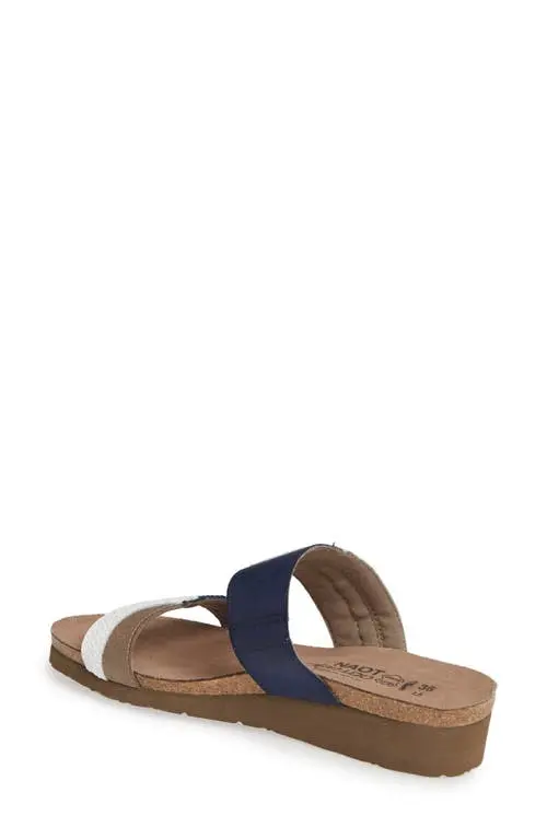 Naot Frankie Slide Sandal - White/blue/khaki Leather