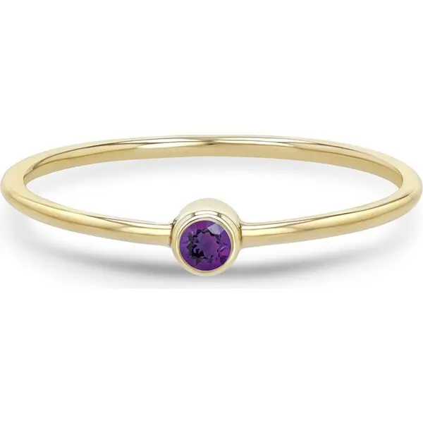 Zoe Chicco 14k Gold Bezel Birthstone Stacking Ring - Yellow Gold/amethyst