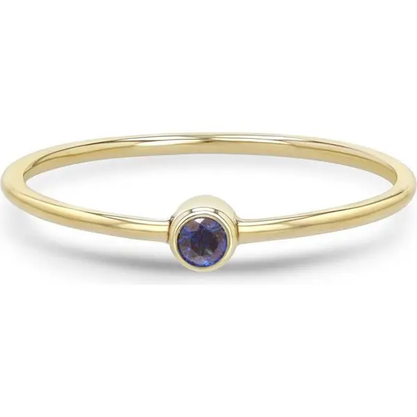 Zoe Chicco 14k Gold Bezel Birthstone Stacking Ring - Yellow Gold/blue Saphire