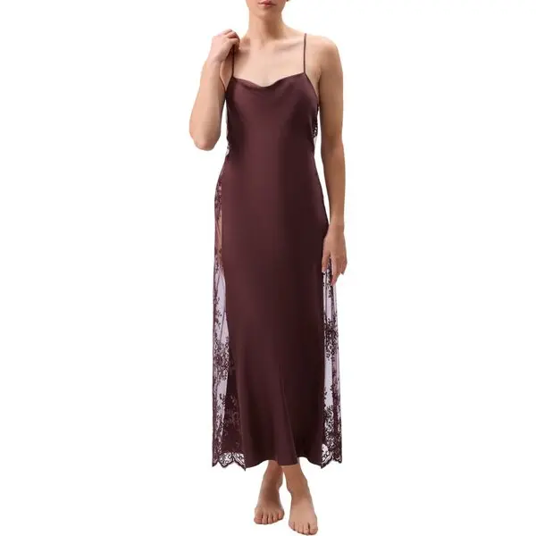 Rya Collection Darling Satin & Lace Nightgown - Truffle