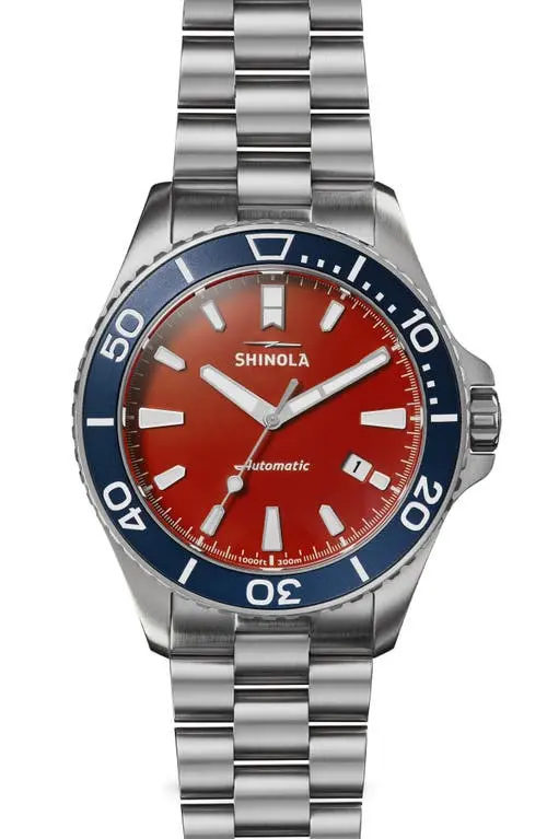 Shinola The Monster Automatic Bracelet Watch - Silver/cardinal Red/blue