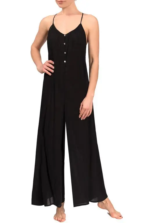 EVERYDAY RITUAL Kaitlyn Wide Leg Sleep Jumpsuit - Black