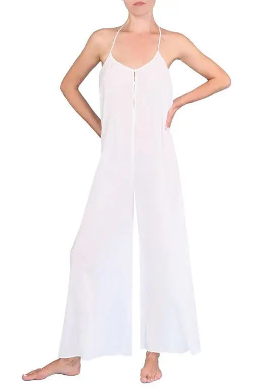 EVERYDAY RITUAL Kaitlyn Wide Leg Sleep Jumpsuit - White