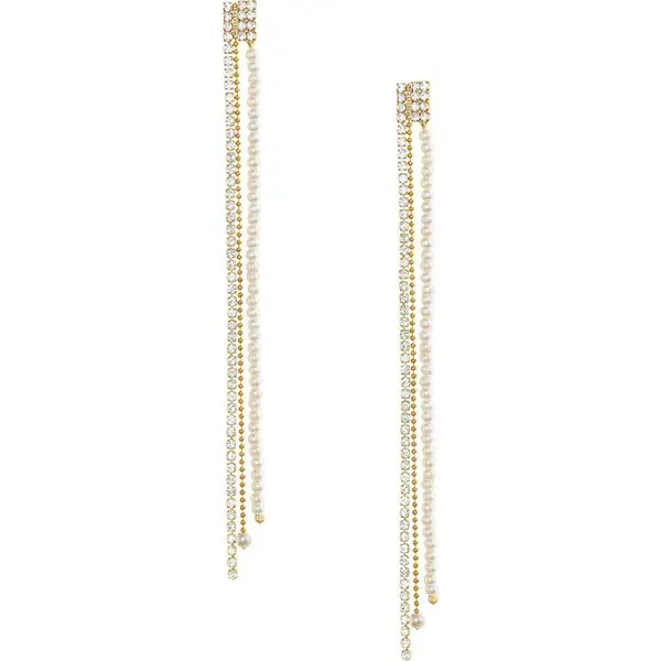 Ettika Pearl & Crystal Linear Drop Earrings