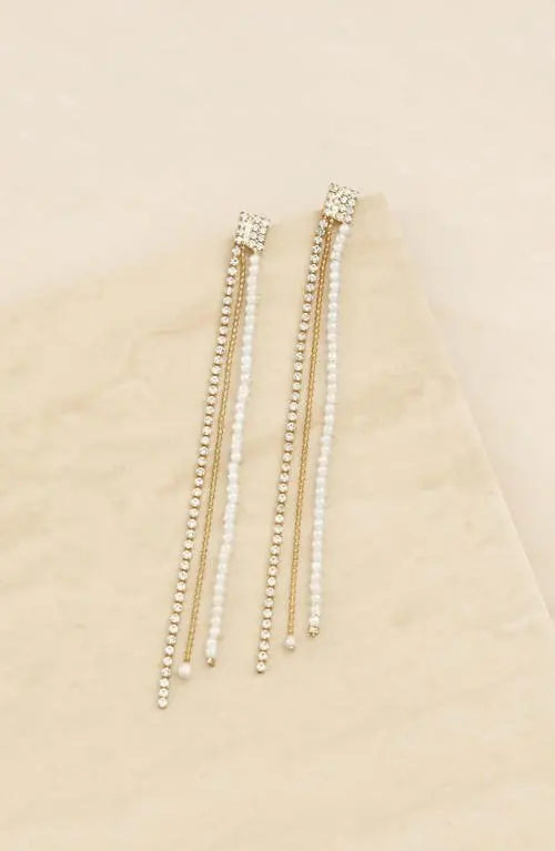 Ettika Pearl & Crystal Linear Drop Earrings