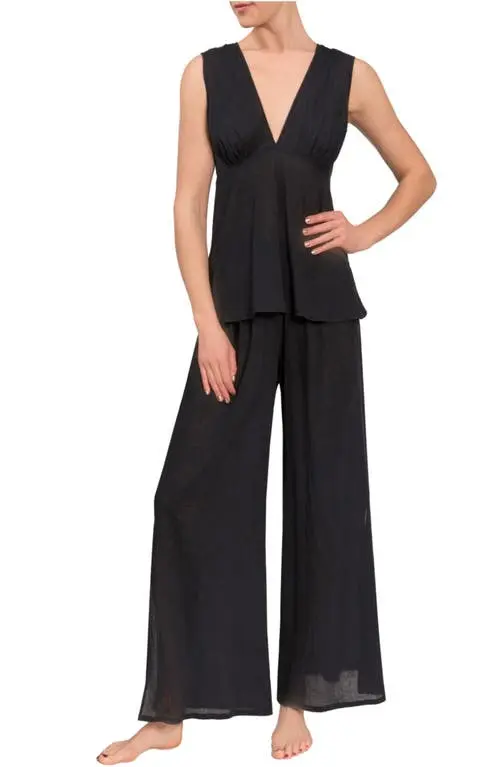 EVERYDAY RITUAL Deep V Wide Leg Pajamas - Black