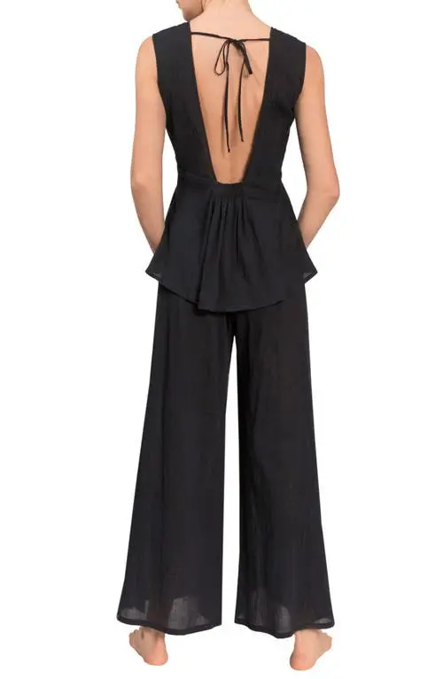 EVERYDAY RITUAL Deep V Wide Leg Pajamas - Black