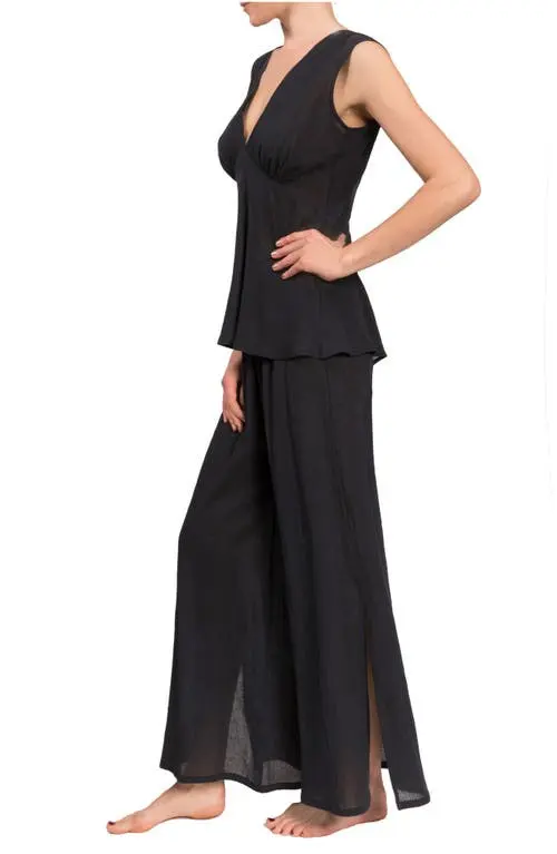 EVERYDAY RITUAL Deep V Wide Leg Pajamas - Black
