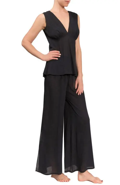 EVERYDAY RITUAL Deep V Wide Leg Pajamas - Black