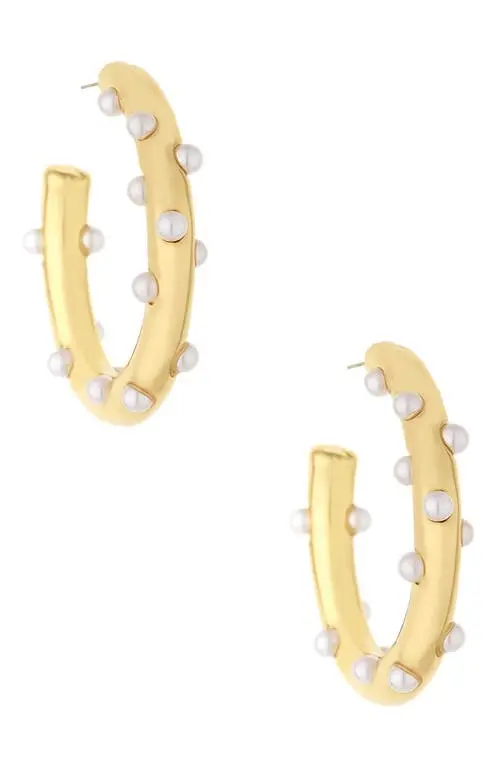 Ettika Imitation Pearl Hoop Earrings - Gold