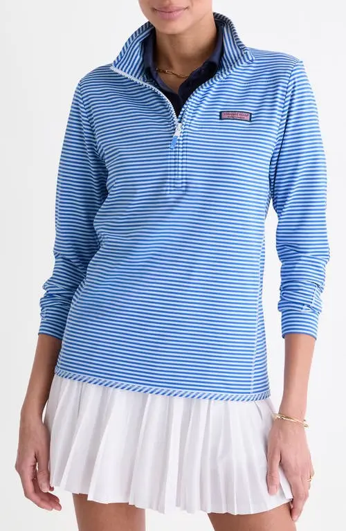 Vineyard Vines Microstripe Sankaty Half Zip Shep Shirt - Stripe- Blue/white