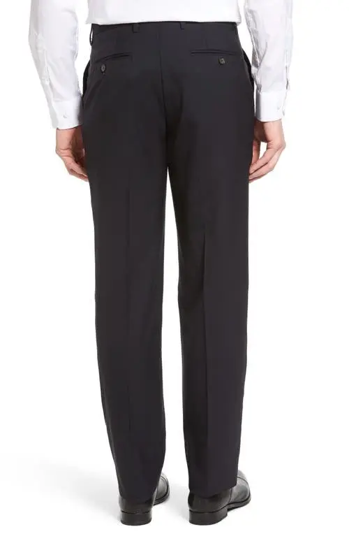 Berle Lightweight Plain Weave Flat Front Trousers - Navy
