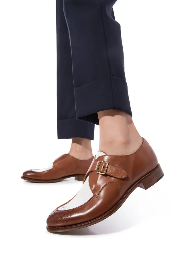 The Office of Angela Scott Monk Strap Brown White Leather Dress Shoes Men\'s 41 The Office Of Angela Scott Mr. Georgie Monk Strap Shoe In  main image 3