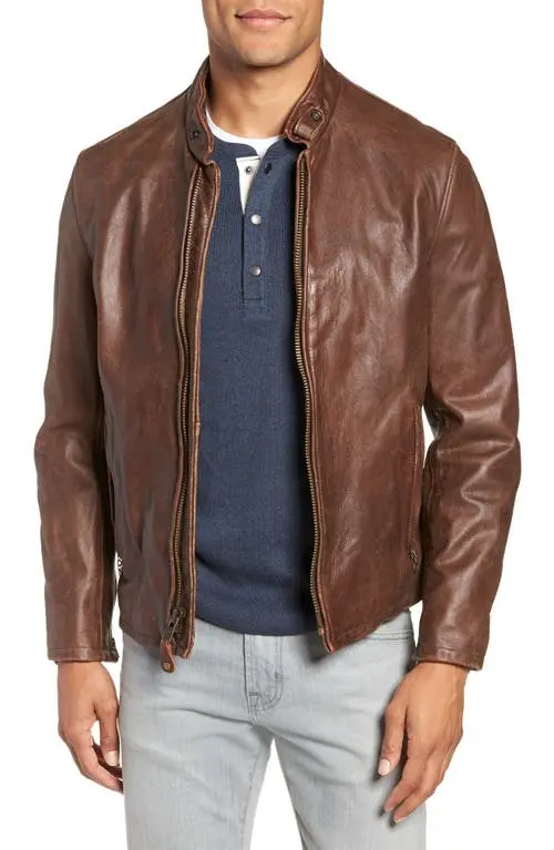 SCHOTT Café Racer Hand Vintaged Cowhide Leather Jacket - Brown