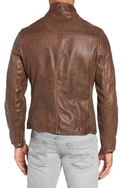 SCHOTT Café Racer Hand Vintaged Cowhide Leather Jacket - Brown