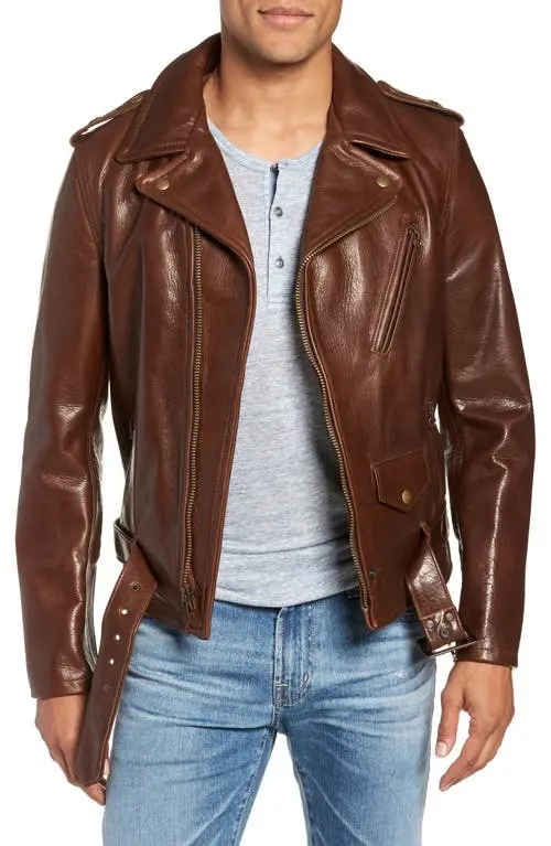 SCHOTT 50s Cowhide Leather Moto Jacket - Brown