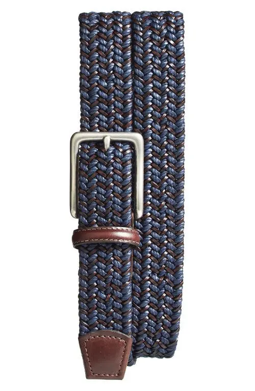 Torino Braided Woven Leather Belt - Navy/brown
