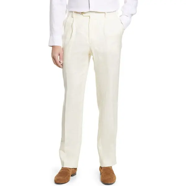 Berle Pleat Front Linen Pants - Cream