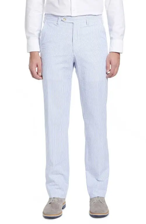Berle Flat Front Stripe Cotton Seersucker Pants - Light Blue