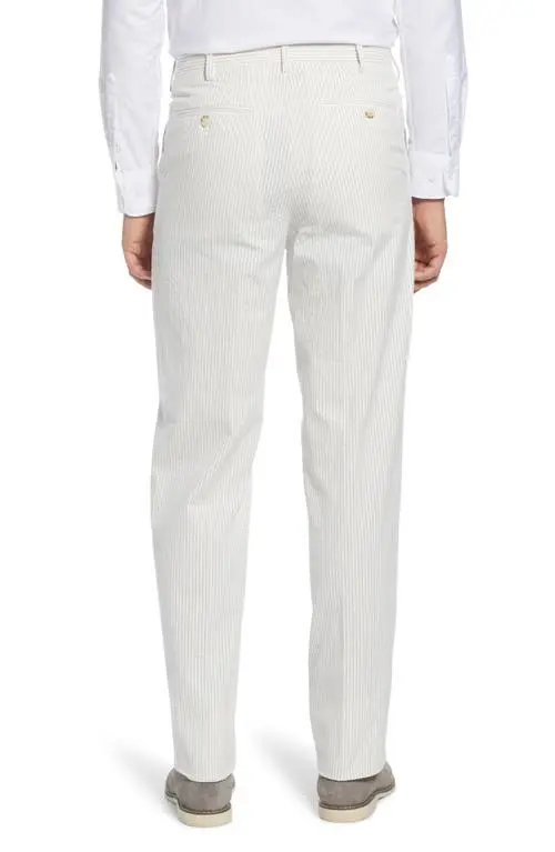 Berle Flat Front Stripe Cotton Seersucker Pants - Tan