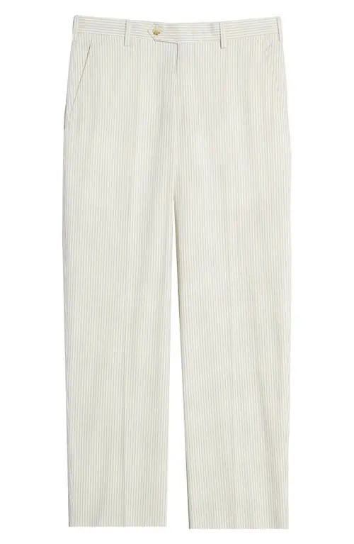 Berle Flat Front Stripe Cotton Seersucker Pants - Tan