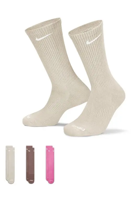 Nike Everyday Plus Cushion Crew Training Socks 3 Pack - Ivory/ Pink/ Brown