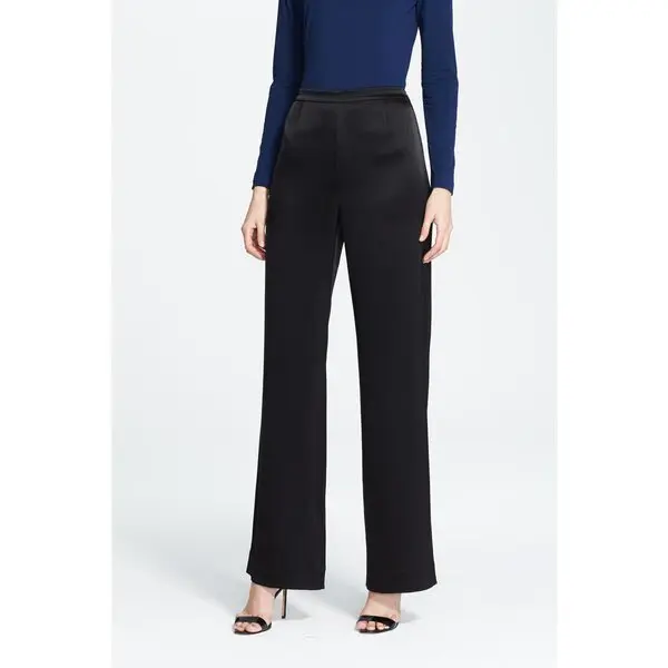 St. John Collection Kate Liquid Satin Pants - Cavr Caviar