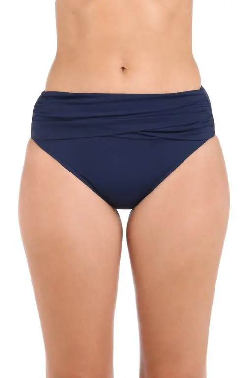 La Blanca Island Goddess Overlap Bikini Bottoms - Indigo