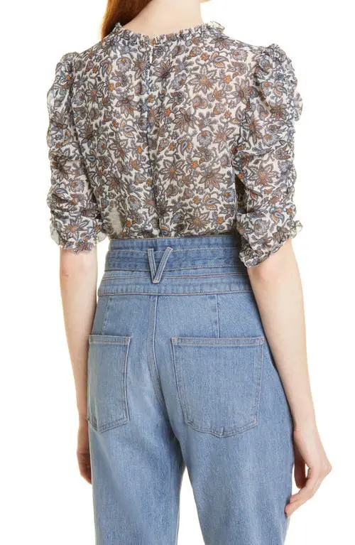 Veronica Beard Natuka Floral Print Silk Blouse