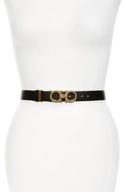 FERRAGAMO Ceylon Reversible Leather Belt - Sella Nero