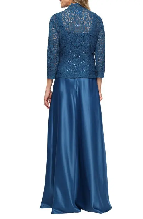Alex Evenings Sequin Lace And Satin Gown With Jacket - Peacock