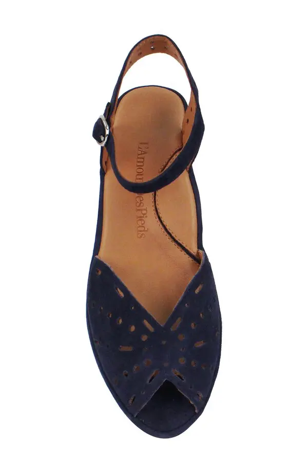 L'AMOUR DES PIEDS Brenn Ankle Strap Sandal - Navy Suede