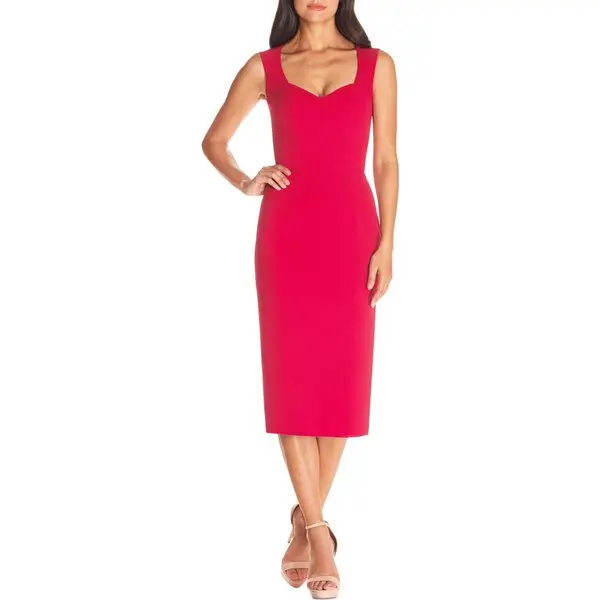 Dress The Population Elle Sweetheart Neck Midi Dress - Rouge