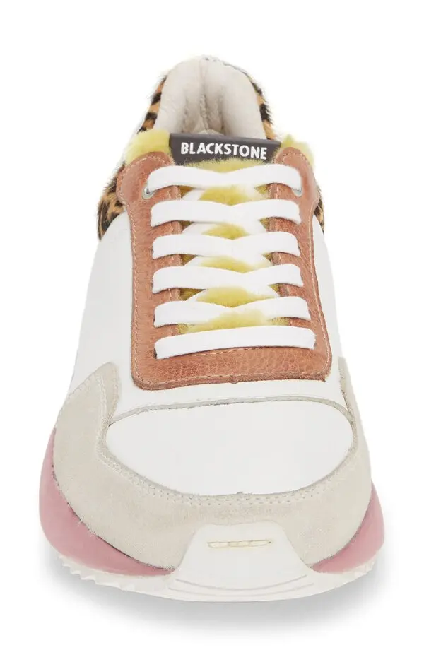 Blackstone Shearling Trim Leather Low Top Sneakers - White Leather