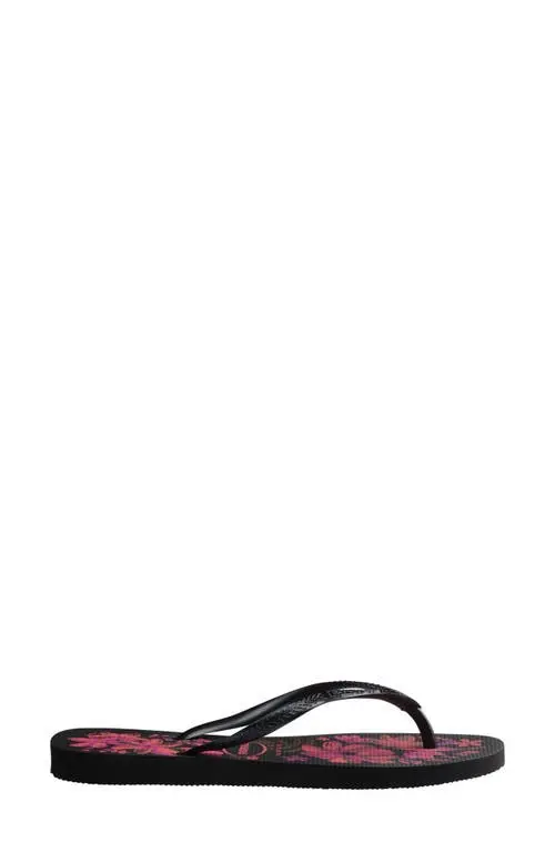 Havaianas Slim Floral Flip Flop - Black/grey/gold