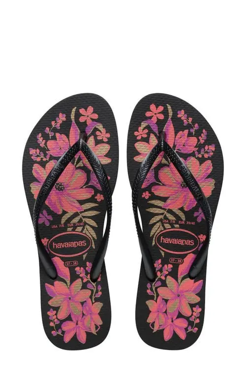Havaianas Slim Floral Flip Flop - Black/grey/gold