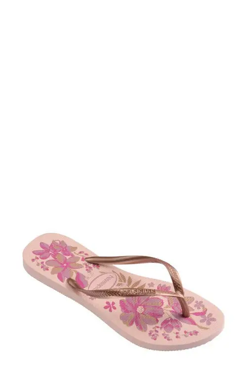 Havaianas Slim Floral Flip Flop - Pink/gold