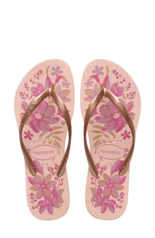 Havaianas Slim Floral Flip Flop - Pink/gold