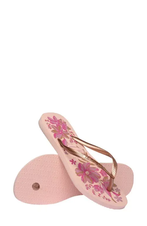 Havaianas Slim Floral Flip Flop - Pink/gold