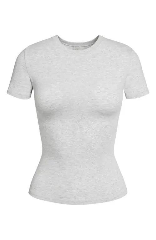 SKIMS Crop Cotton Blend T-shirt - Light Heather Grey