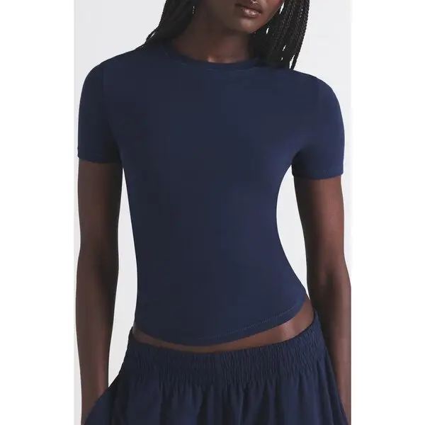 SKIMS Crop Cotton Blend T-shirt - Navy